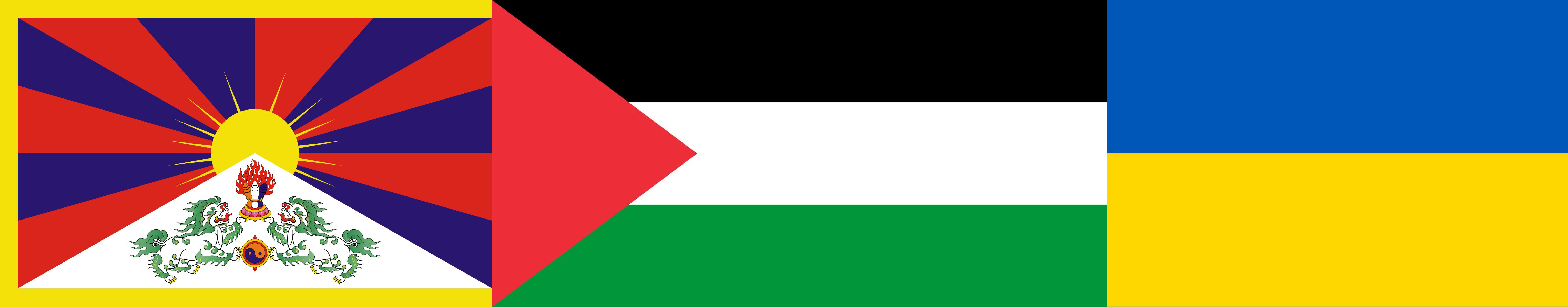 Three flags on my desk: Tibet, Palestine, Ukraine | Bob Schwartz